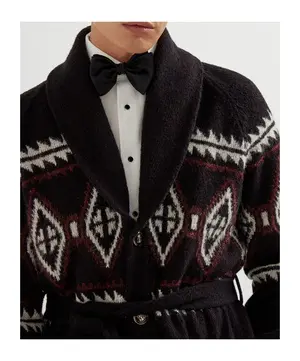 Brunello Cucinelli Geometric Jacquard Belted Cardigan