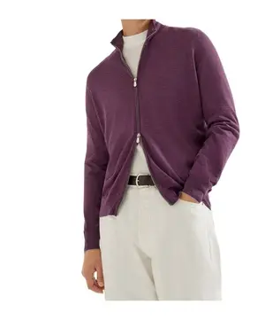 Brunello Cucinelli Zip-up Fine-knit Cardigan - Purple