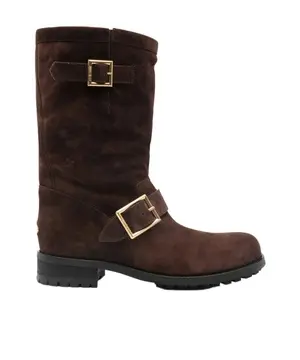 JIMMY CHOO Buckle Biker Suede Boots - Brown