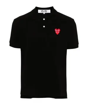 Comme Des Garçons Heart-patch Cotton Polo Shirt - Black