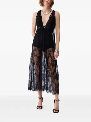 Liu Jo Chantilly Lace V-neck Midi Dress - Black