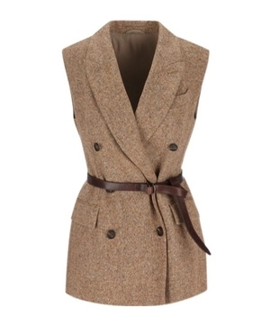 Brunello Cucinelli Double-breasted Belt Vest - Brown