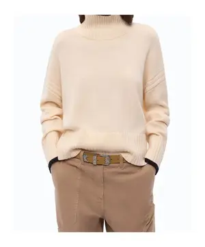 Pinko Turtleneck Jumper With Ribbed Details - Nude