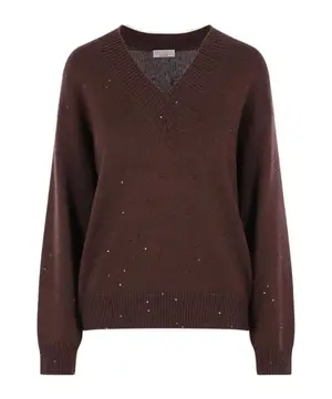 Brunello Cucinelli Sequinned V-neck Jumper - Brown