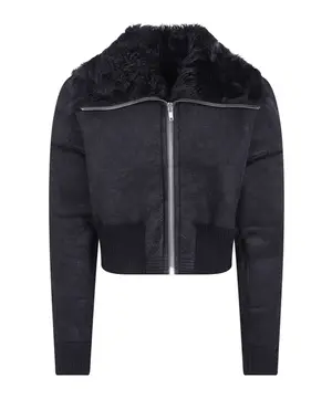 Rick Owens Cropped Aviator Leather Jacket - Black