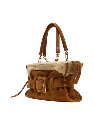 Balmain Anthem Buckled Shearling Shoulder Bag