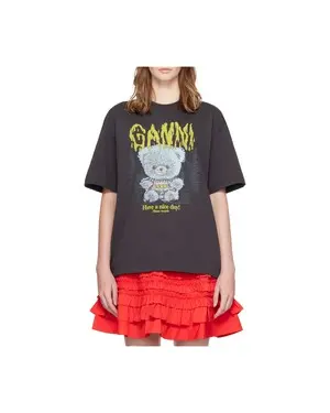 GANNI Forest Teddy Graphic T-shirt - Phantom Black