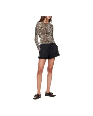 GANNI Elastic Waist Shorts With Ruffle Hem - Black
