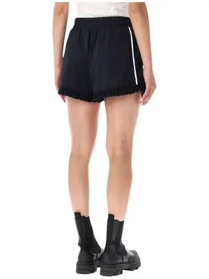 GANNI Elastic Waist Shorts With Ruffle Hem - Black