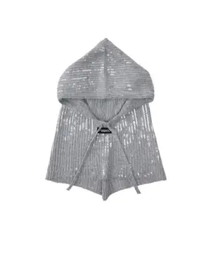 Pinko Sequin-embellished Ribbed-knit Hood - Grey