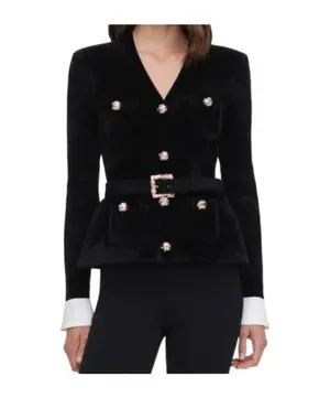 SELF-PORTRAIT Chenille Knit Top With Belt And Pockets
