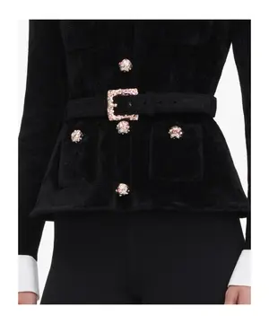 SELF-PORTRAIT Chenille Knit Top With Belt And Pockets