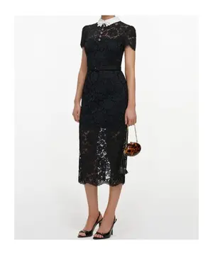 SELF-PORTRAIT Lace Contrast Collar Midi Dress