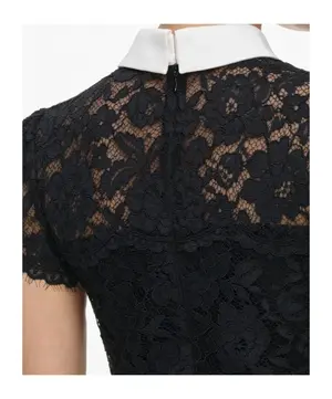 SELF-PORTRAIT Lace Contrast Collar Midi Dress