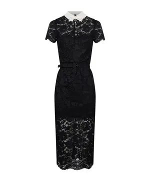 SELF-PORTRAIT Lace Contrast-collar Midi Dress - Black