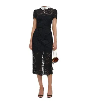 SELF-PORTRAIT Lace Contrast-collar Midi Dress