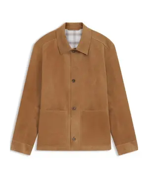 Hugo Boss Suede Button-up Leather Jacket - Beige