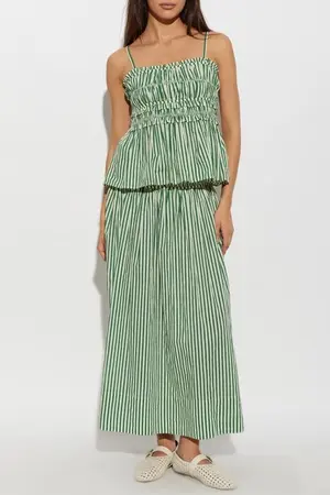 ALLSAINTS Kali Smocked Striped Top - Green