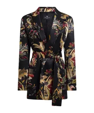 ETRO Envers Satin Jacket With Belt And Flower And Animal Motif