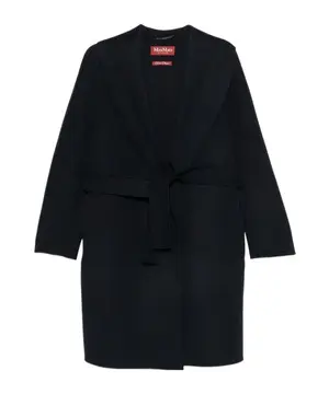 Max Mara Long-sleeved Wrap Coat - Navy