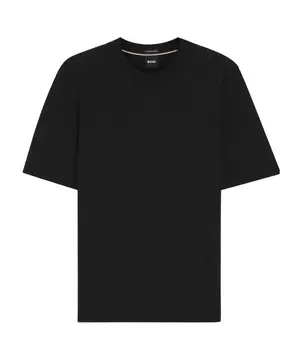 Hugo Boss Short-sleeved Knit T-shirt In Merino Wool - Black