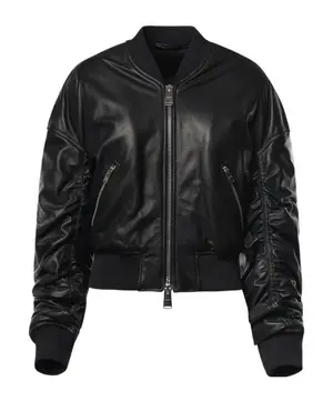 DONDUP Ruched Leather Bomber Jacket