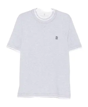 Brunello Cucinelli Logo-embroidered Crew-neck T-shirt - Grey