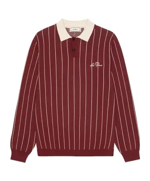 LES DEUX Pinstriped Long-sleeve Polo Shirt - No