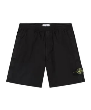Stone Island Loose-wide-leg-fit Bermuda Shorts With Elastic Waist - Black