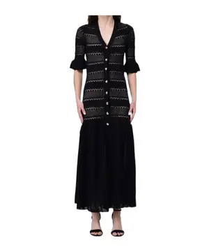 Liu Jo V-neck Maxi Dress With Metallic Button Detail - Black