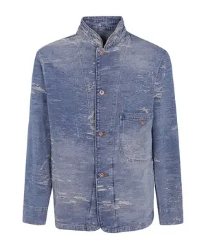 Emporio Armani Emporio Armani Distressed Single Breasted Denim Jacket Light Blue Denim