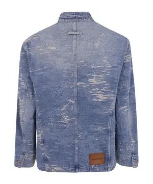 Emporio Armani Distressed Single Breasted Denim Jacket - Light Blue Denim