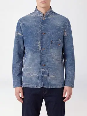 Emporio Armani Distressed Single Breasted Denim Jacket - Light Blue Denim