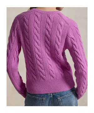 Polo Ralph Lauren Cable-knit Crewneck Cardigan With Logo Embroidery - Thistle Pink