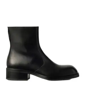 LEMAIRE Zipped Ankle Boots In Shiny Leather - Black