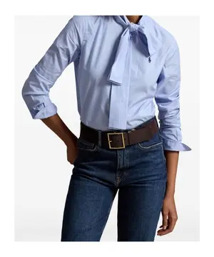 Polo Ralph Lauren Tie Neck" Embroidered Logo Button-up Shirt - Blue