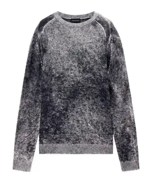 Emporio Armani Ribbed Virgin Wool Sweater With Melange Print - Grey