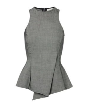 Magda Butrym Herringbone Pleated Peplum Wool-blend Top