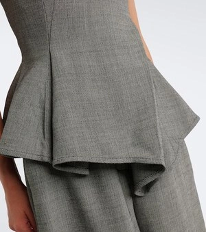 Magda Butrym Herringbone Pleated Peplum Wool-blend Top