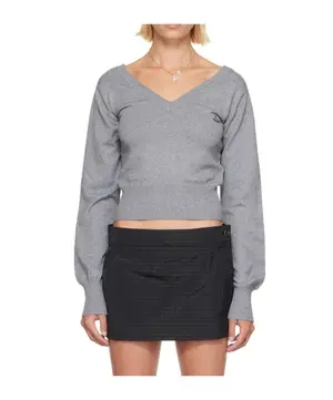 VIVIENNE WESTWOOD Cropped V-neck Jumper With Puffed Sleeves - Grey