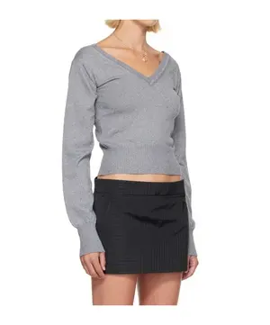 VIVIENNE WESTWOOD Cropped V-neck Jumper With Puffed Sleeves - Grey