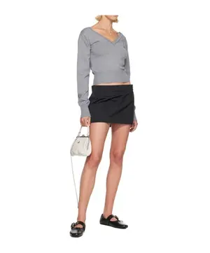 VIVIENNE WESTWOOD Cropped V-neck Jumper With Puffed Sleeves - Grey