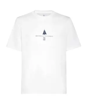 Brunello Cucinelli Logo Printed Crewneck T-shirt - White