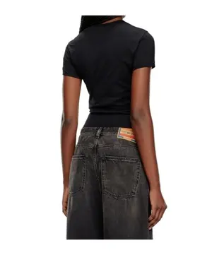 DIESEL® T-uncutie-long-d" Embroidered D Patch T-shirt - Black