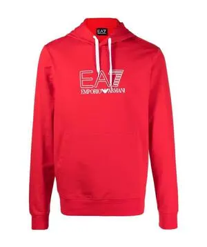 EA7 Logo-print Rib-trimmed Hoodie - Red