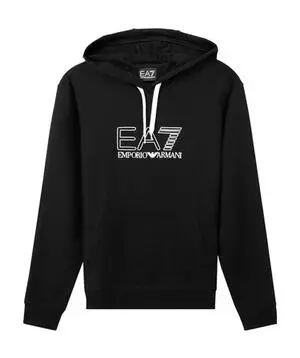 EA7 Logo-print Rib-trimmed Hoodie - Black