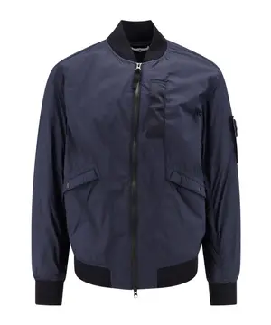 Stone Island Logo Patch Zip-up Bomber Jacket - Blue