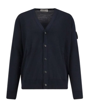 Stone Island Logo Patch Knitted Cardigan - Blue