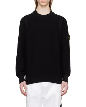 Stone Island Logo Patch Crew Neck Jumper - Black