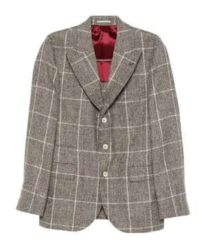 Brunello Cucinelli Single Breasted Checked Jacket - Gray